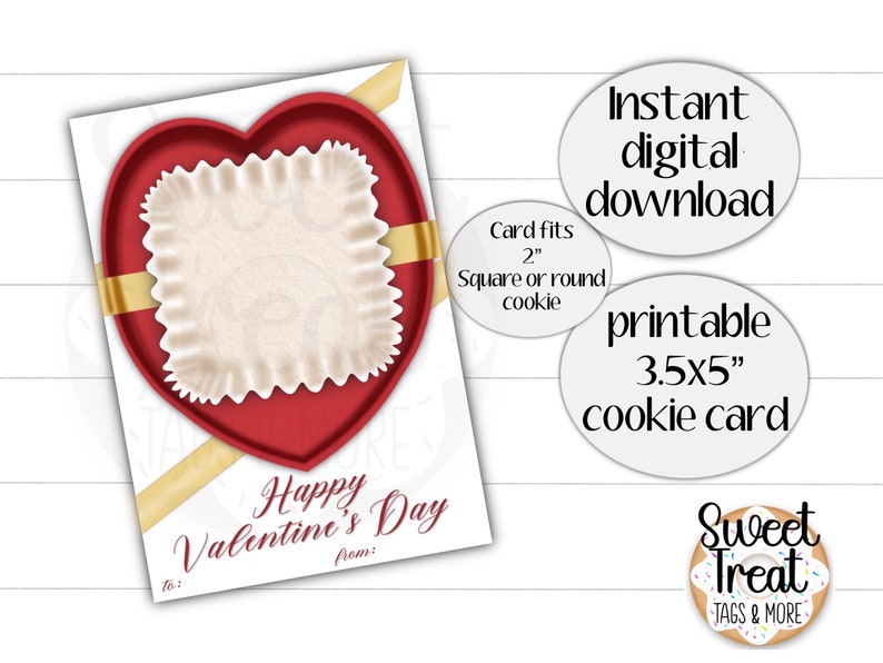 Printable Valentines Day Cookie Card - Happy Valentine's Day - 3.5x5 ...