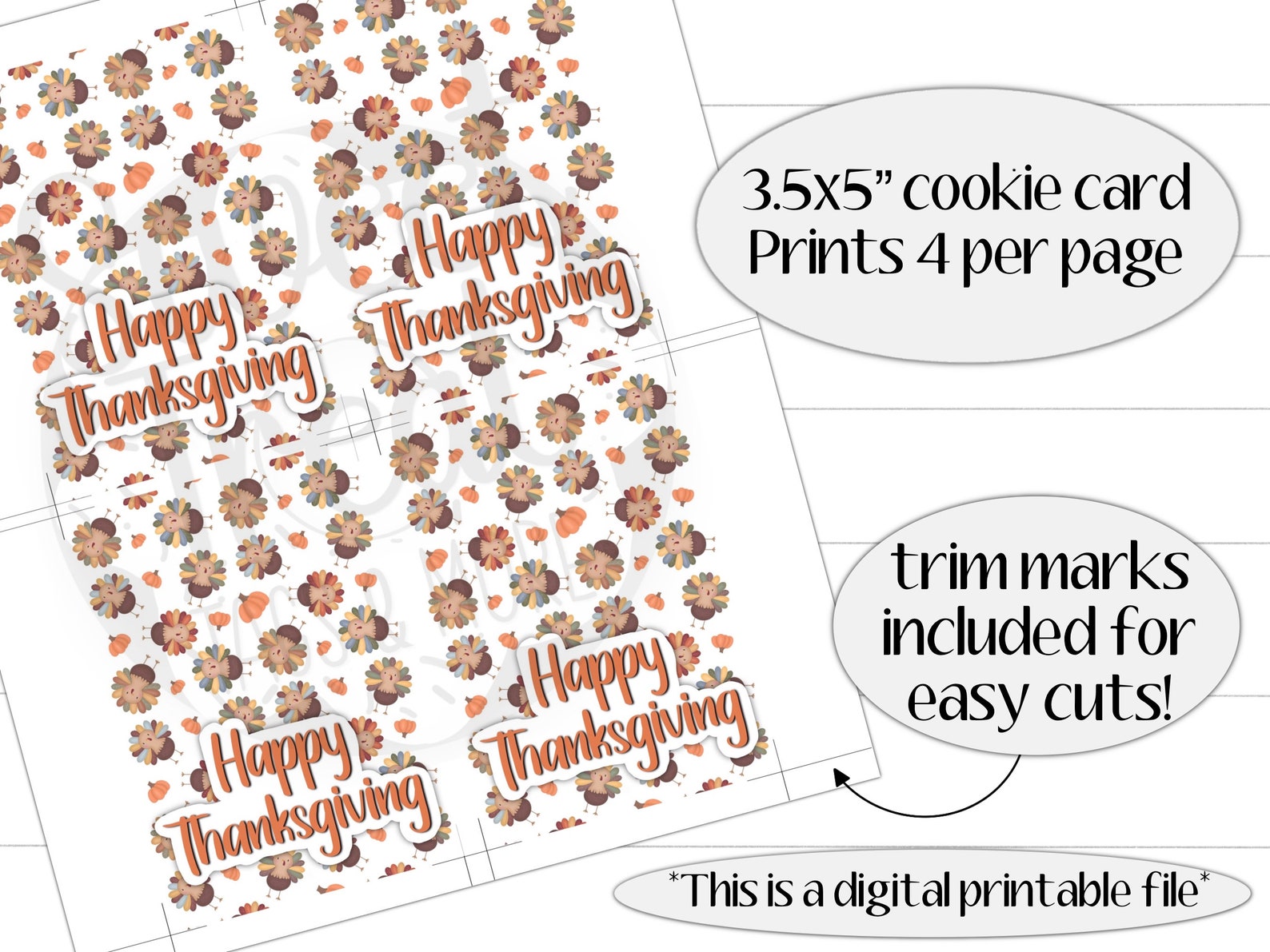 Printable Thanksgiving Cookie Card Happy Thanksgiving Turkey - Etsy