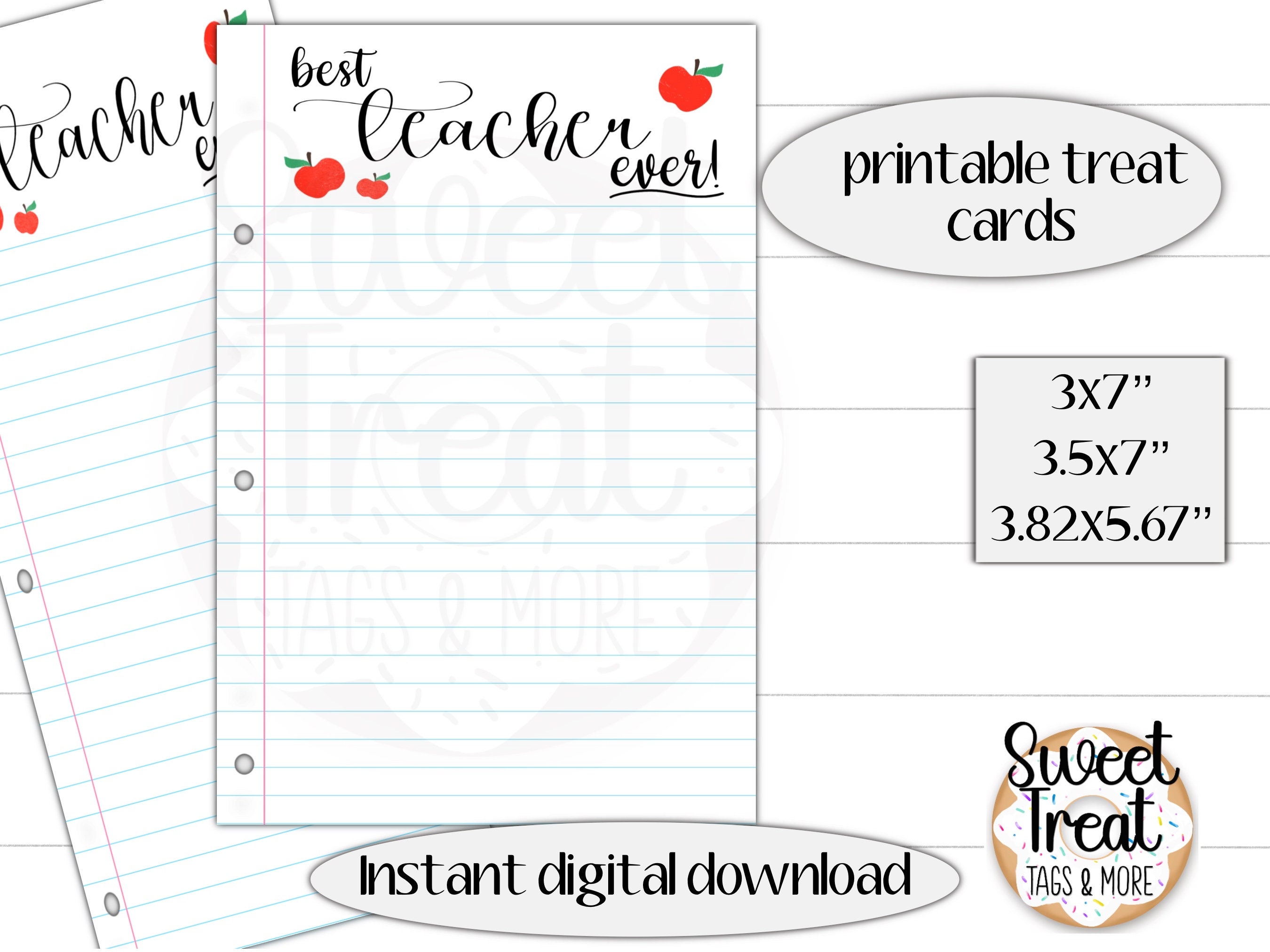 Printable Teacher Appreciation Treat Card Set Best Teacher Ever 3x7, 3 ...