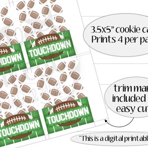 Printable Football Cookie Card - Touchdown - Football Treat Packaging ...
