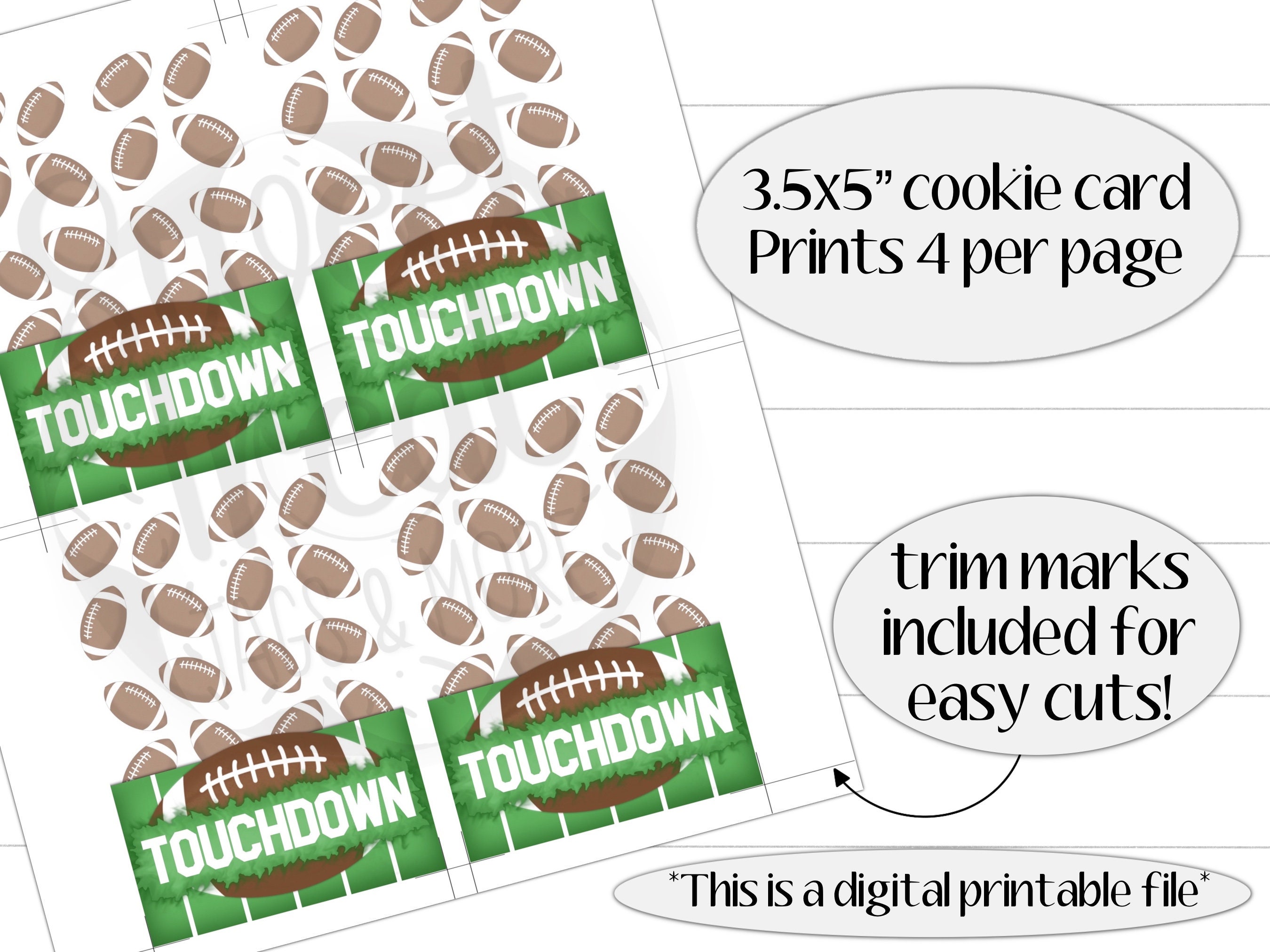 Printable Football Cookie Card Touchdown Football Treat Packaging 3.5x5 ...