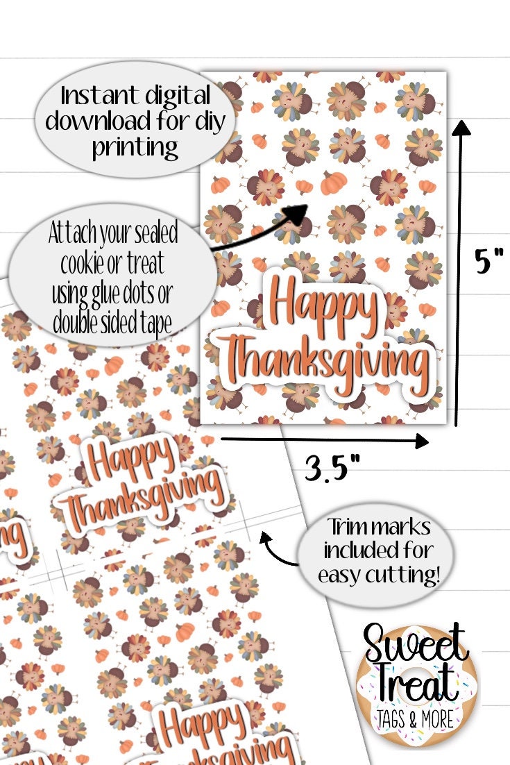 Printable Thanksgiving Cookie Card Happy Thanksgiving Turkey - Etsy