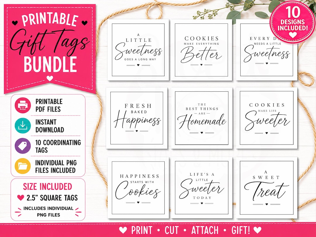 Cookie Gift Tags Bundle | Printable Treat Tags | Bakery Packaging Tags ...