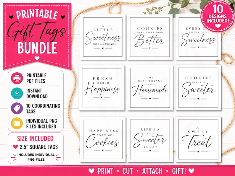 Cookie Gift Tags Bundle | Printable Treat Tags | Bakery Packaging Tags ...