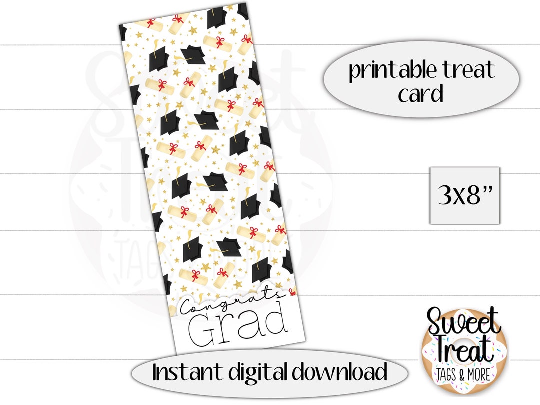 Printable Graduation Treat Card - Congrats Grad - 3x8" - Diploma, Caps ...