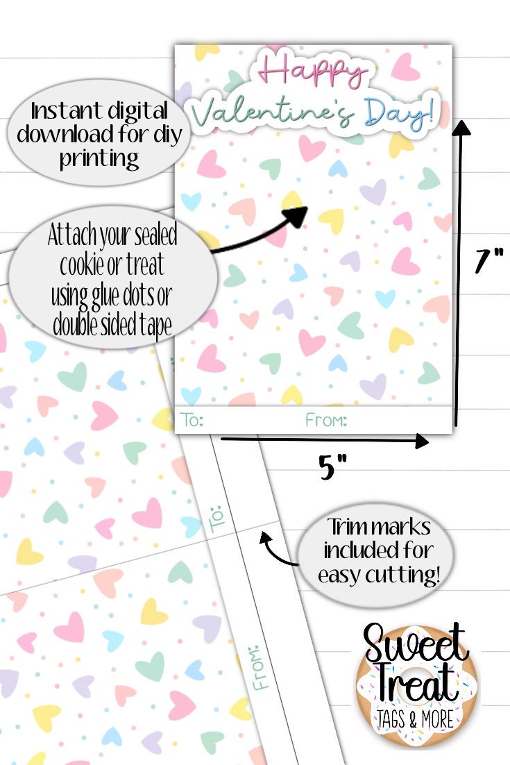 Printable Valentines Day Cookie Card 5x7" - Happy Valentine's Day - 5x7 ...