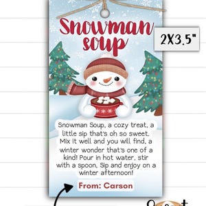 Snowman Soup Editable Snowman Soup Tag Christmas Treat Tag hot Cocoa ...