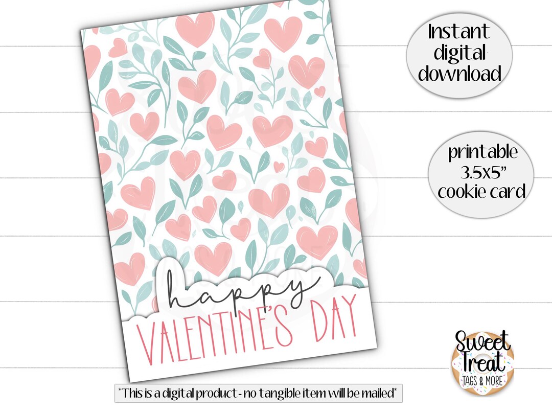 Printable Valentine's Day Cookie Card - Happy Valentine's Day - 3.5x5 ...