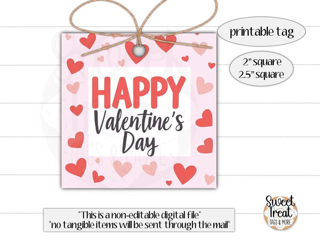 Printable Valentine's Day Cookie Tags - Valentine Cookie Tags 2"- 2.5 ...