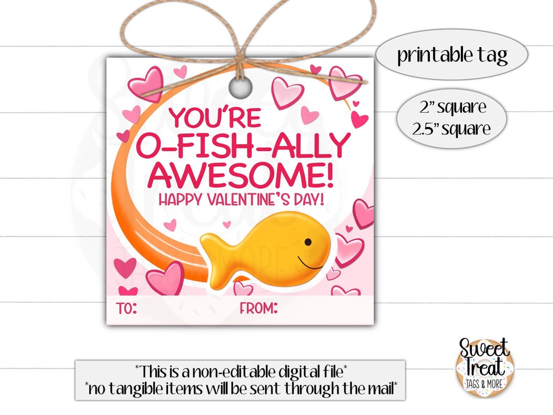 Printable Valentine's Day Goldfish Tag - Valentine's Day Class Tags ...