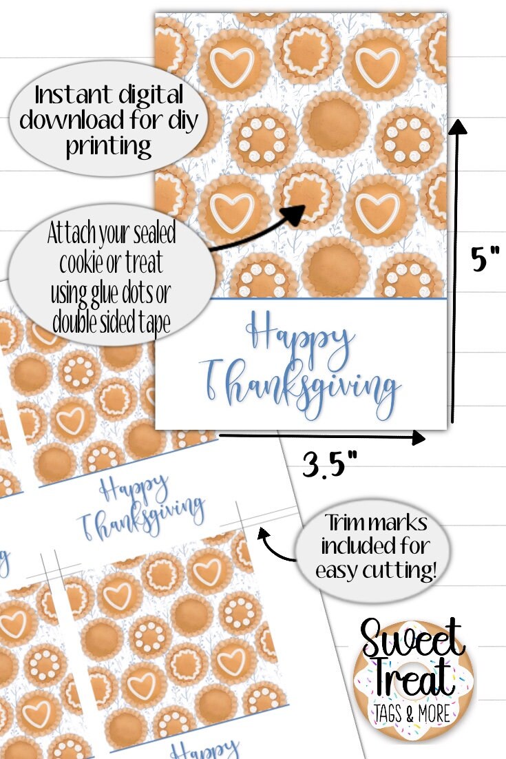 Printable Thanksgiving Cookie Card - Happy Thanksgiving Pumpkin Pie ...