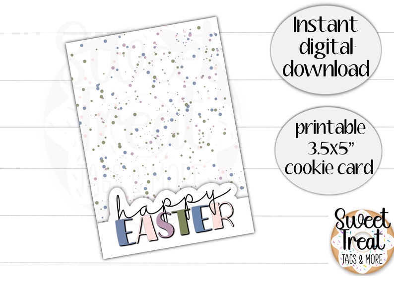 Printable Easter Cookie Card - Happy Easter- Specks- 3.5x5" Easter Egg ...