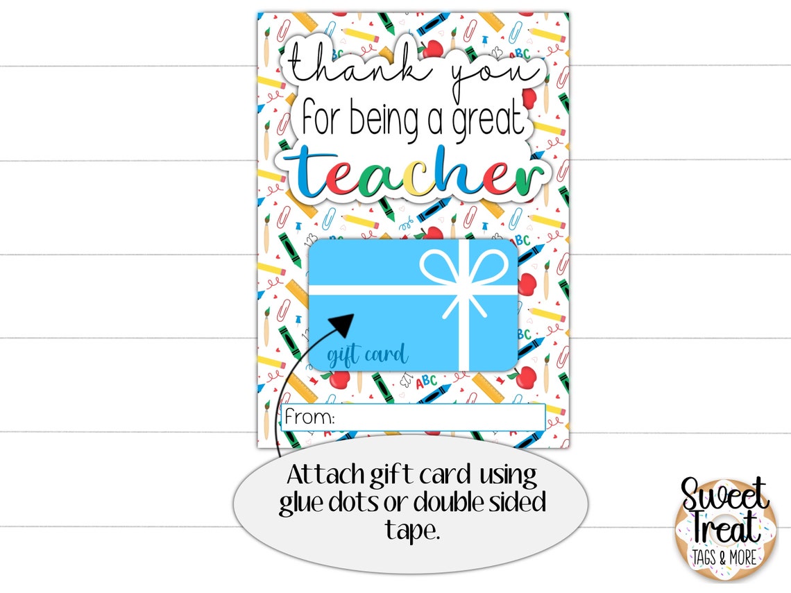 Printable 5x7 Teacher Appreciation Gift Card Holder Thank You for Being ...