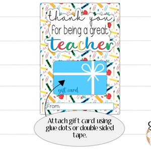 Printable 5x7" Teacher Appreciation Gift Card Holder- Thank You for ...