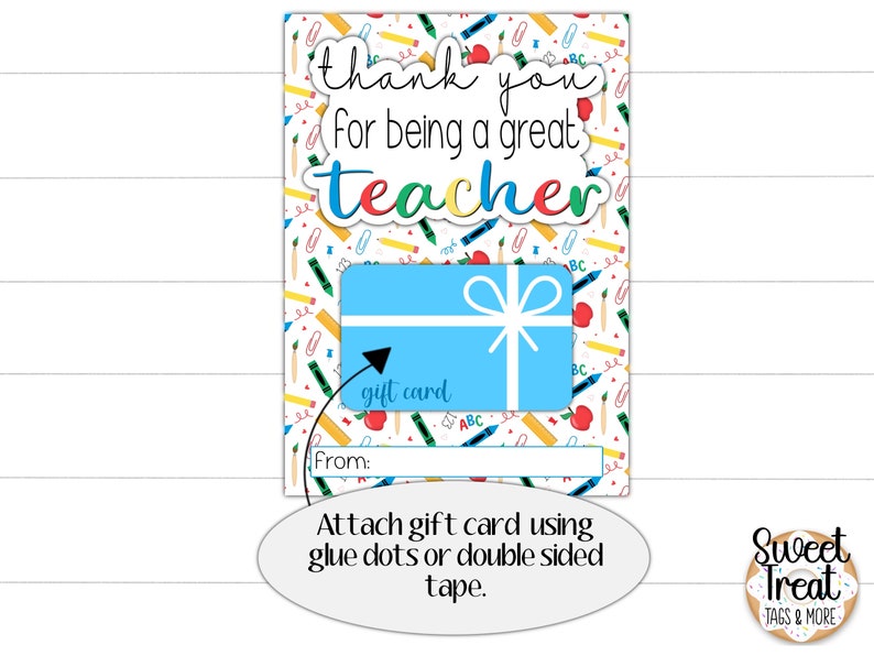 Printable 5x7 Teacher Appreciation Gift Card Holder Thank You for Being ...