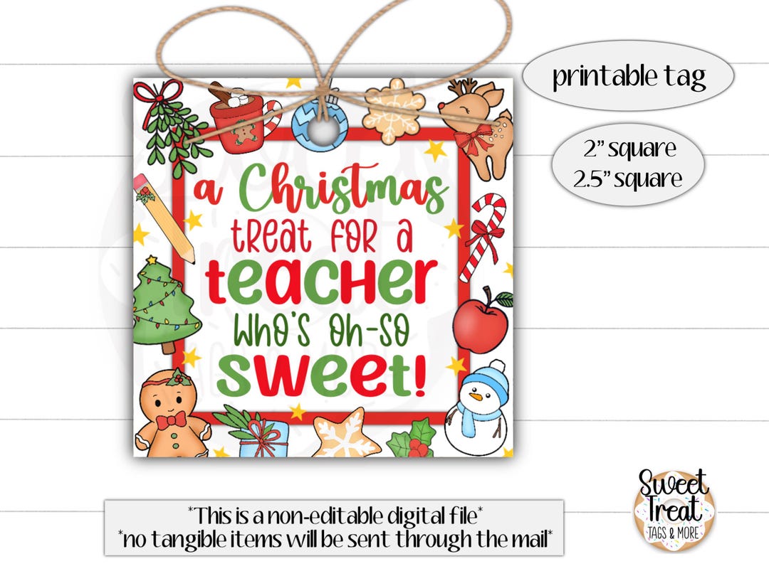 Printable Christmas Cookie Tag - Christmas Teacher Gift Tag - Christmas ...