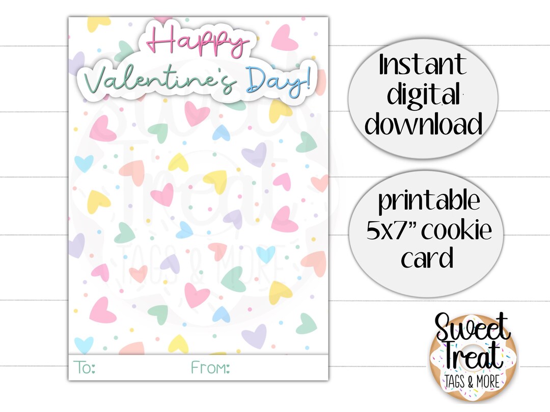 Printable Valentines Day Cookie Card 5x7" - Happy Valentine's Day - 5x7 ...