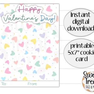 Printable Valentines Day Cookie Card 5x7 Happy Valentine's Day 5x7 ...