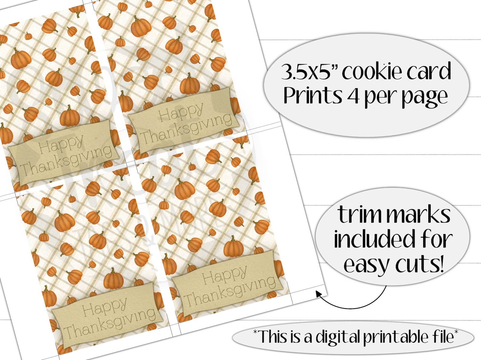 Printable Thanksgiving Cookie Card Happy Thanksgiving - Etsy