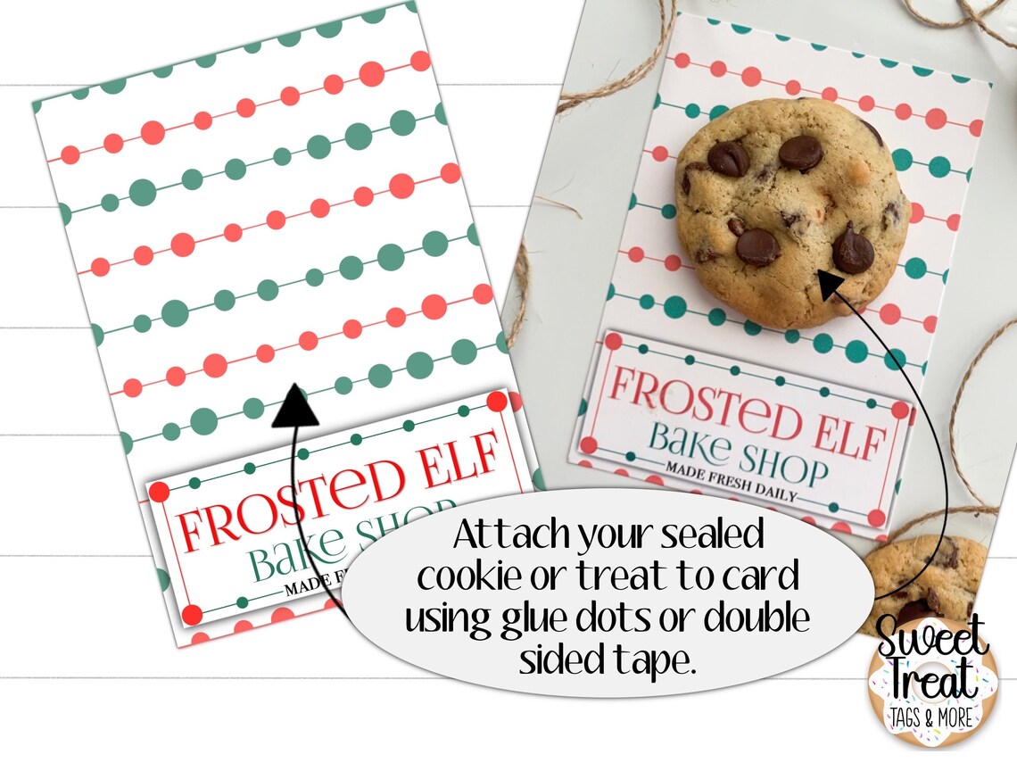 Printable Christmas Cookie Card Frosted Elf Bake Shop Dots 3.5x5 ...