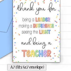 Printable Teacher Appreciation Greeting Card - 5x7"- Thank You for ...