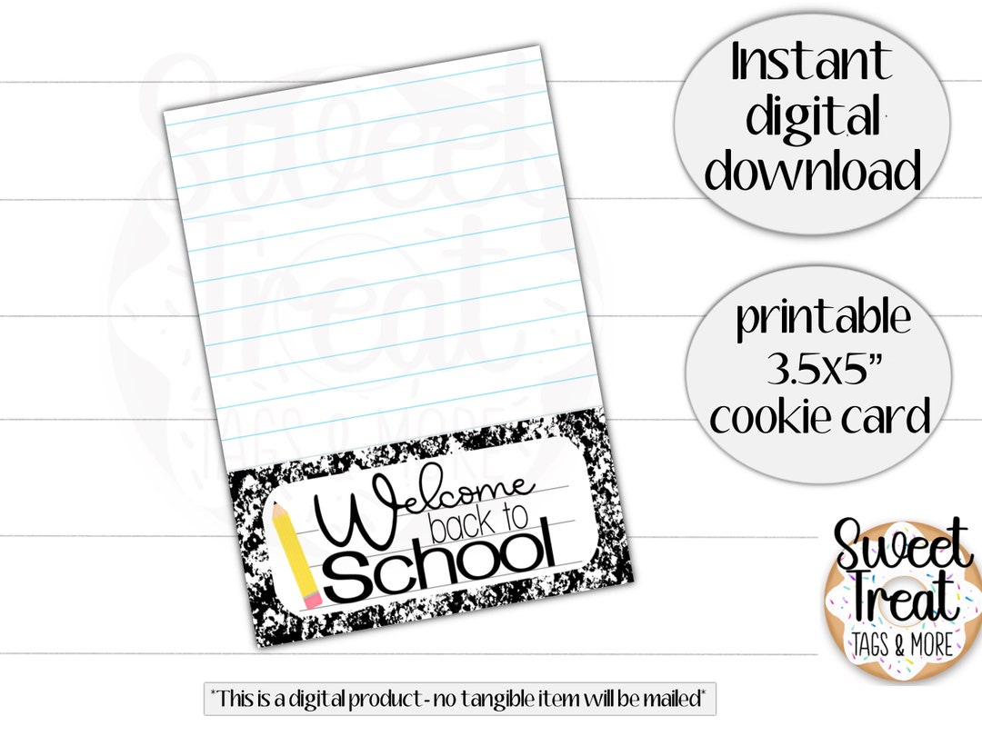Printable Back to School Cookie Card - Welcome Back to School - 3.5x5 ...