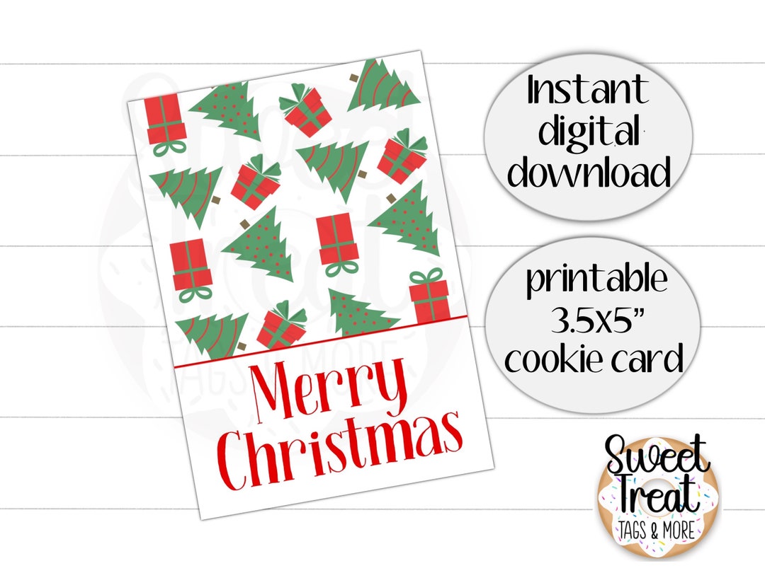 Printable Christmas Cookie Card - Merry Christmas - Gifts and Trees - 3 ...