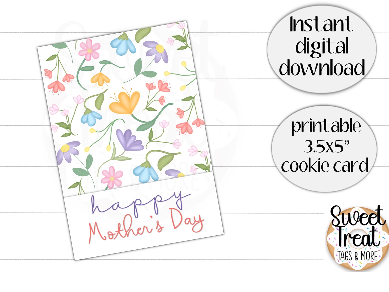 Printable Mother's Day Cookie Card Happy Mothers Day 3.5x5 Bright ...