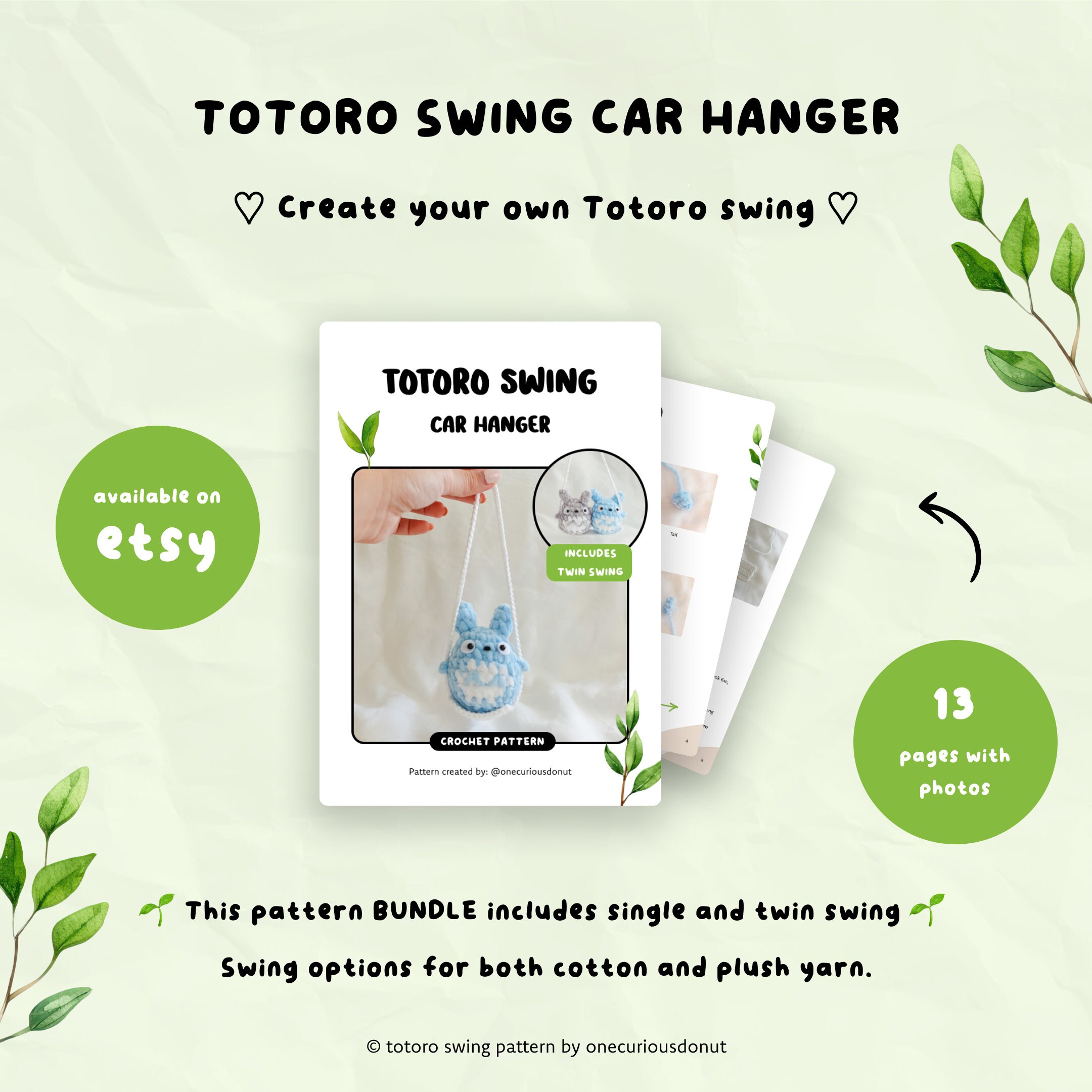 2 in 1 PDF Totoro Swing Crochet Pattern, Ghibli Car Hanger, Single ...