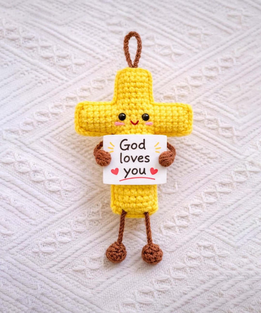 Crochet Christian Cross Plush With God Loves You Sign – Handmade ...