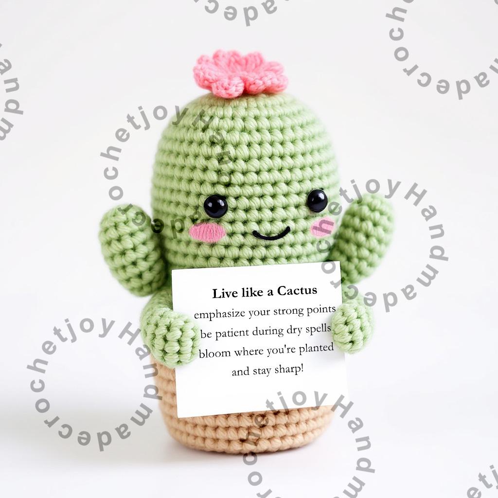 Handmade Crochet Cactus With Inspirational Message Card, Positive Desk ...