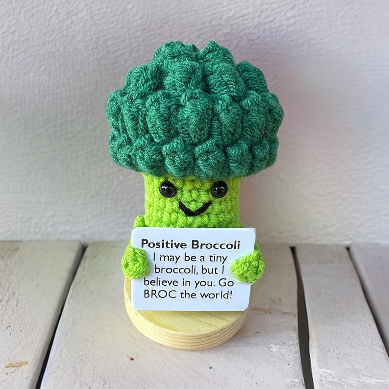 Personalized Crochet Broccoli Table Ornament With Positive Quote ...