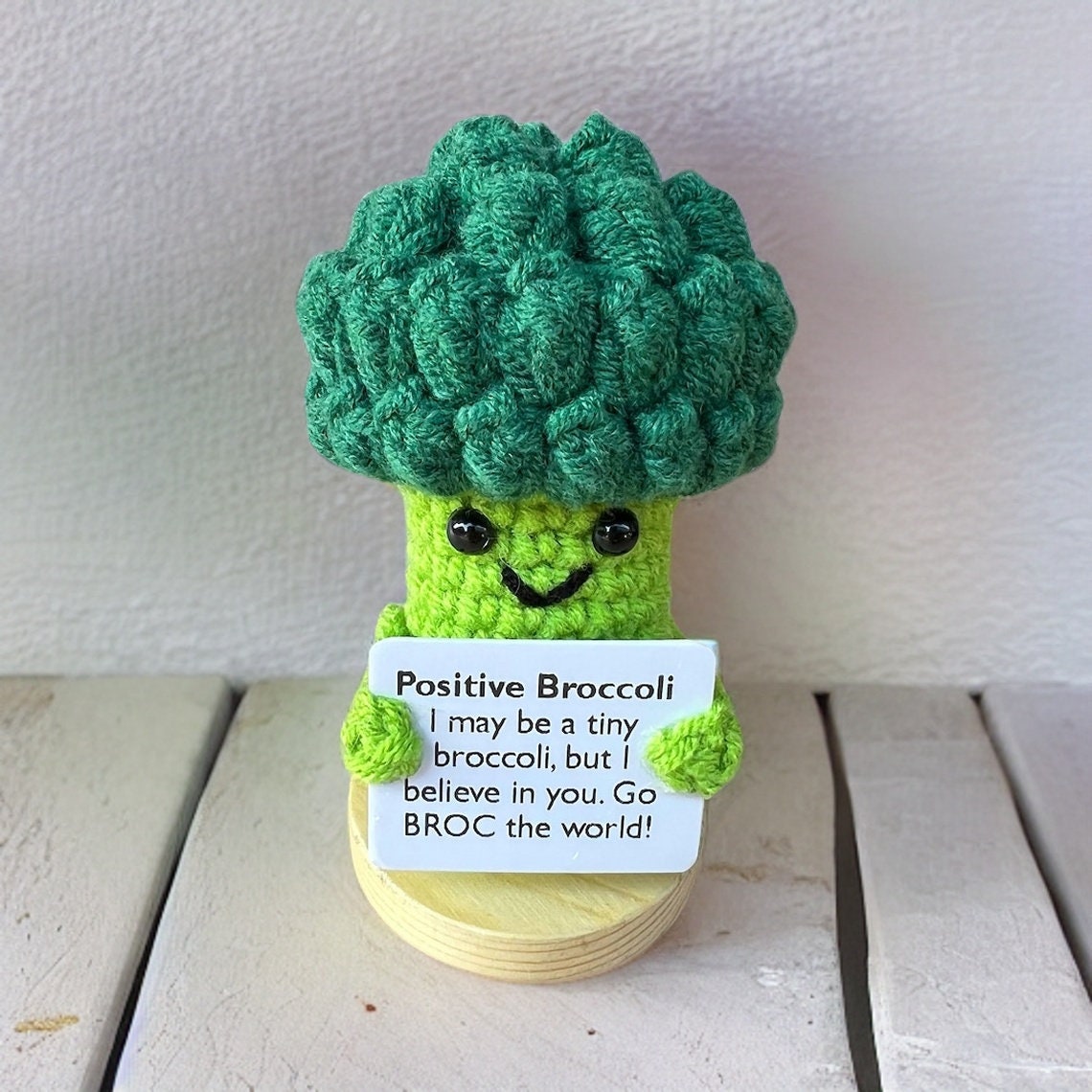 Personalized Crochet Broccoli Table Ornament With Positive Quote ...