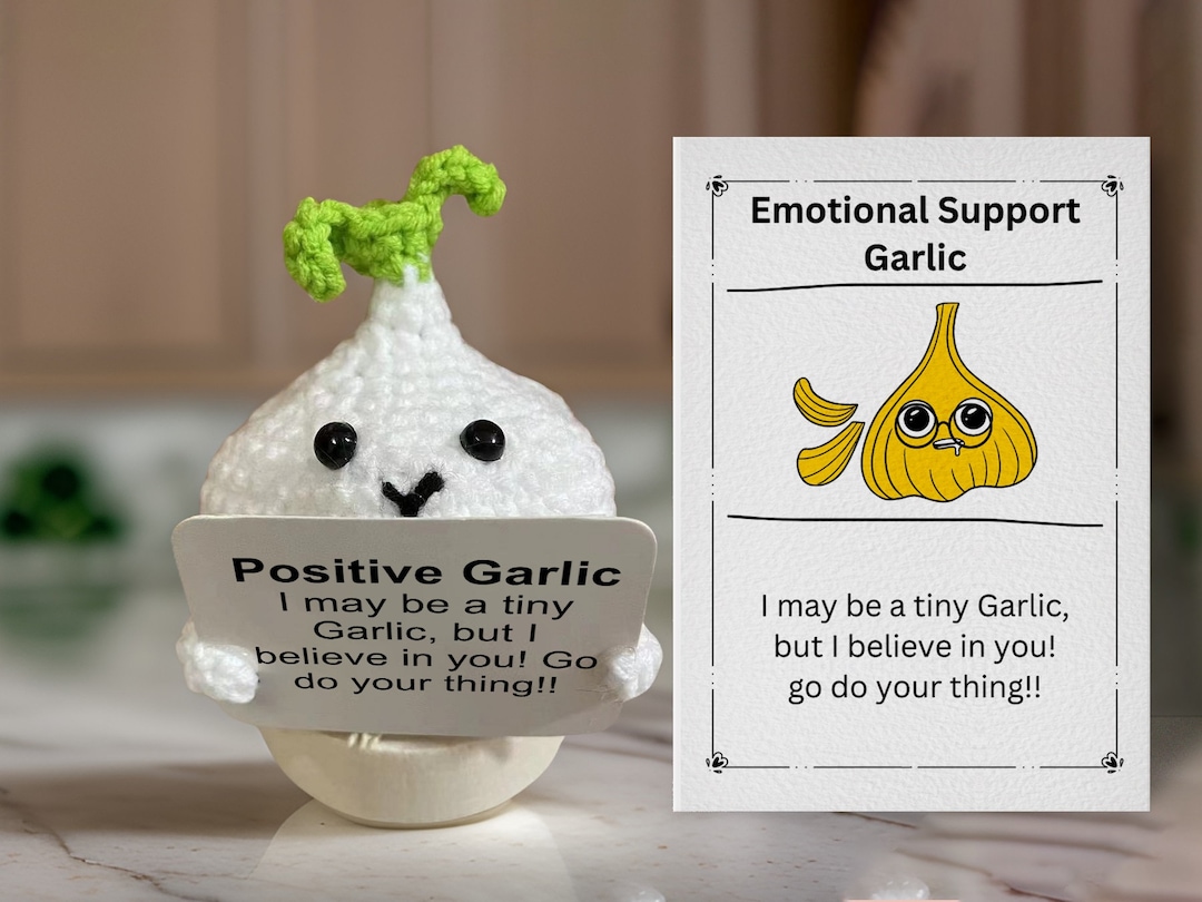 Positive Garlic With a Message, Emotional Support Crochet, Handmade Toy ...