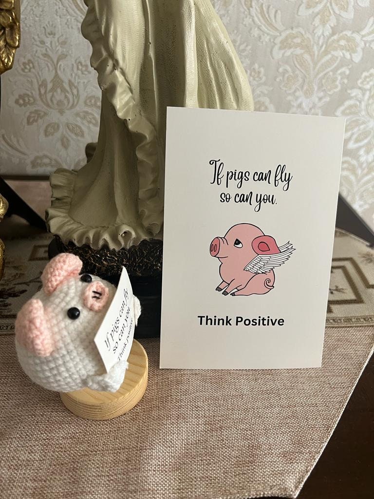 Crochet Positive Pig - Motivational Card Toy L Spread Joy - Crochet Pig ...