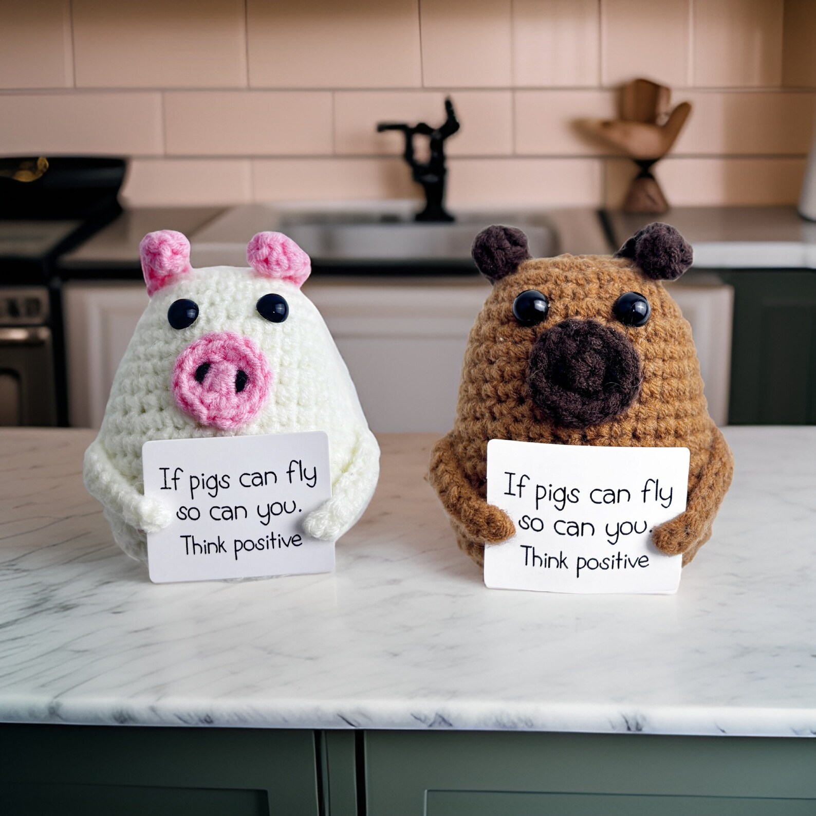 Crochet Positive Pig Plush - Motivational Gift With Inspiring Cards ...