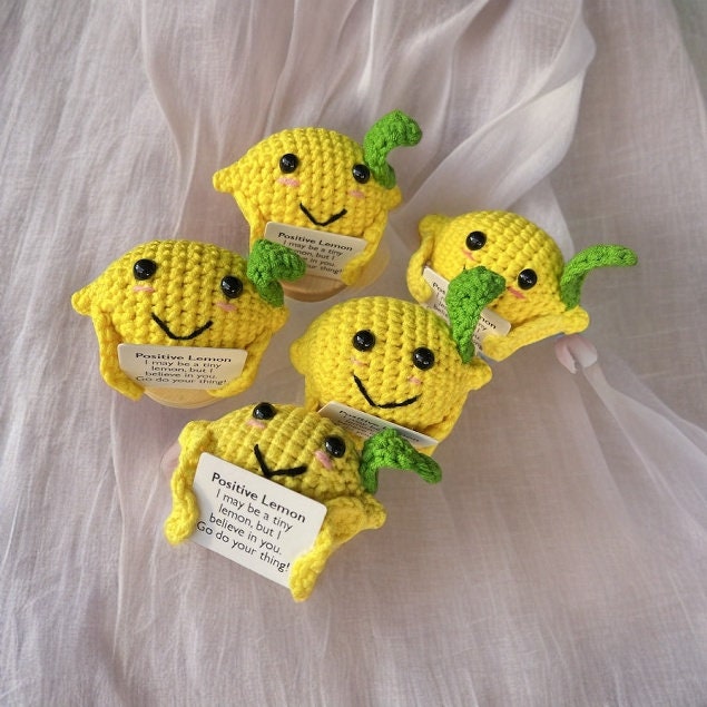 Cute Crochet Lemons With Green Leaves, Handmade Knitted Lemon, Desk ...