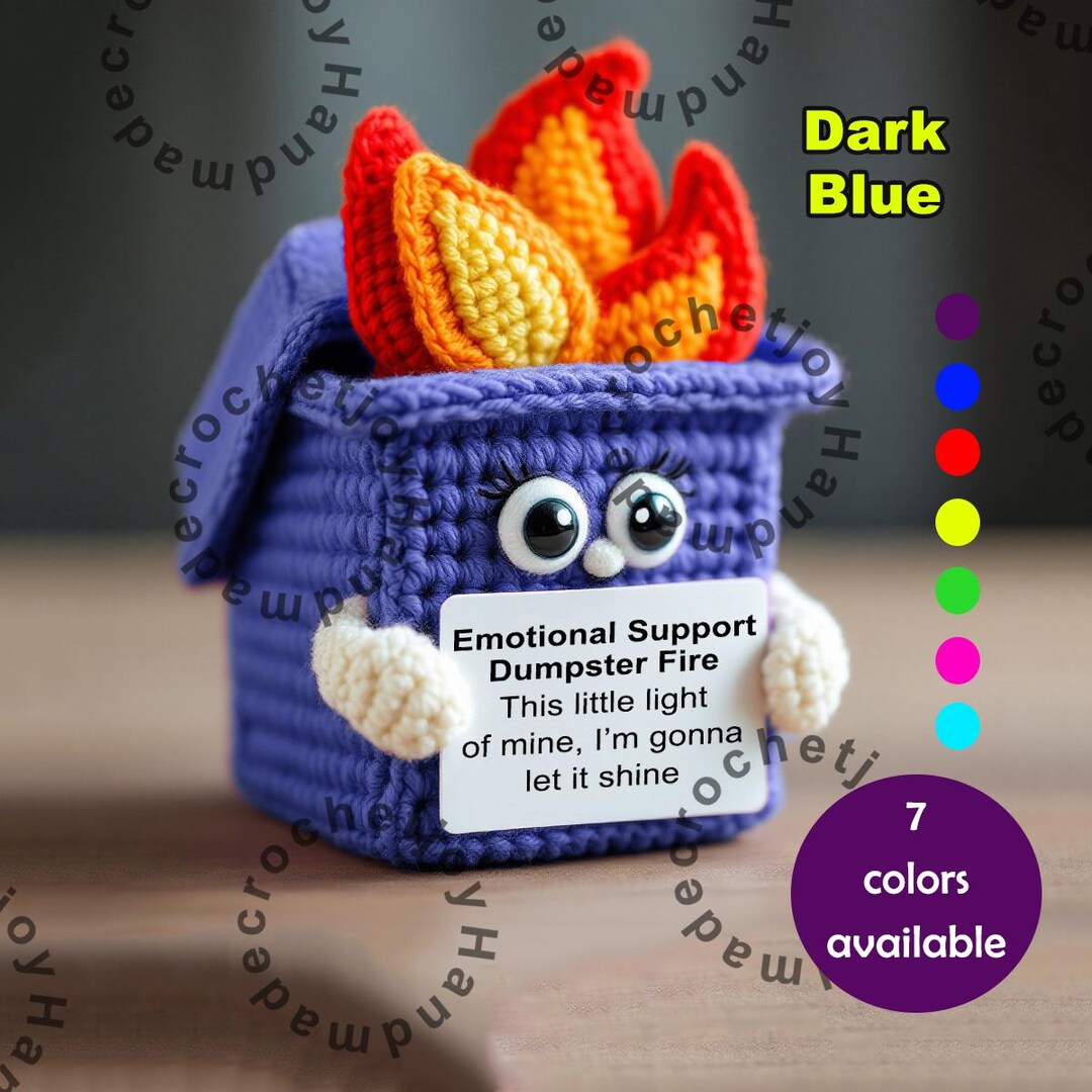 Handmade Crochet Emotional Support Dumpster Fire, Crochet Trash Can ...