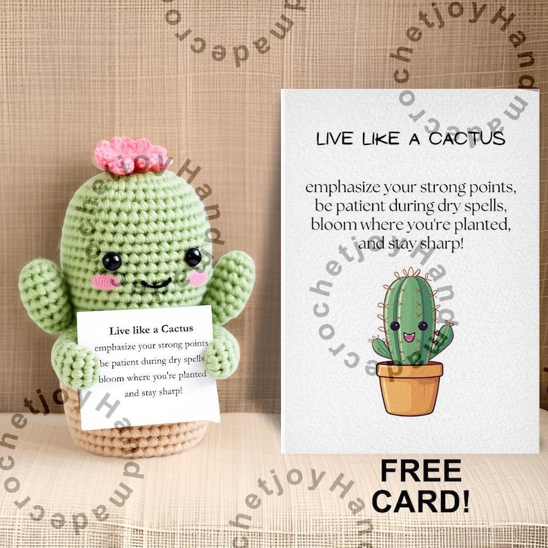 Handmade Crochet Cactus With Inspirational Message Card, Positive Desk ...