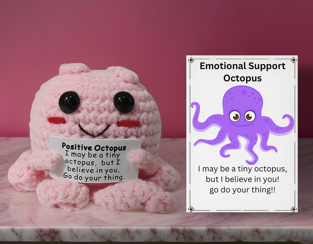 Positive Crochet Octopus With Tag, Sea Life Creator, Emotional Support ...