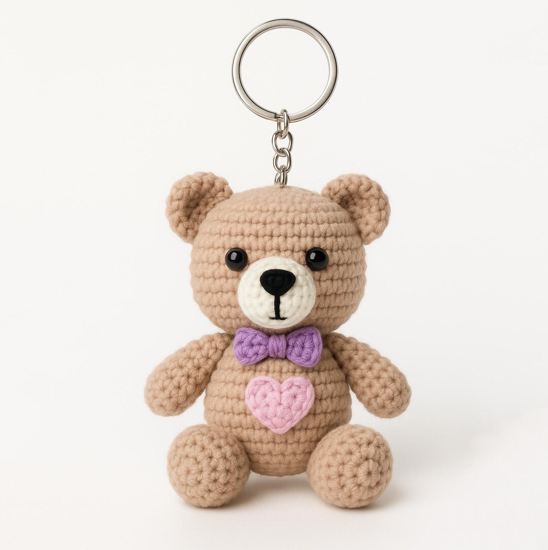 Crochet Teddy Bear Keychain, Cute Handmade Valentine’s Day, Bear Hugs ...