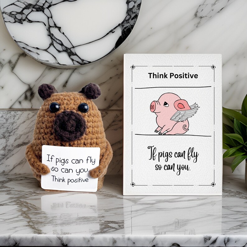 Crochet Positive Pig Plush - Motivational Gift With Inspiring Cards ...