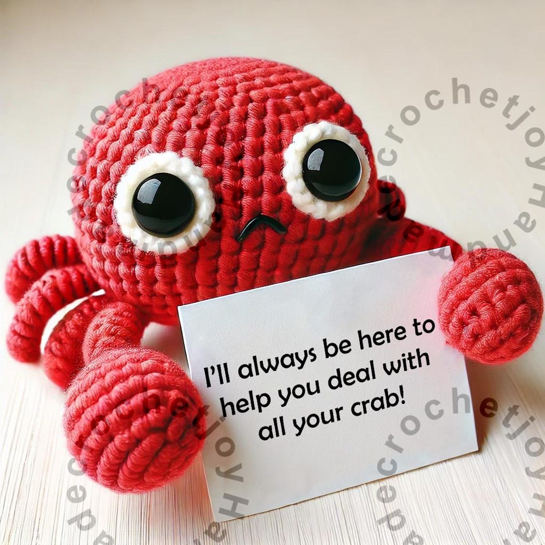 Crochet Caring Crab, Emotional Support Gift, Handmade Custom Crochet Toy, Desk Decoration, Gift ...