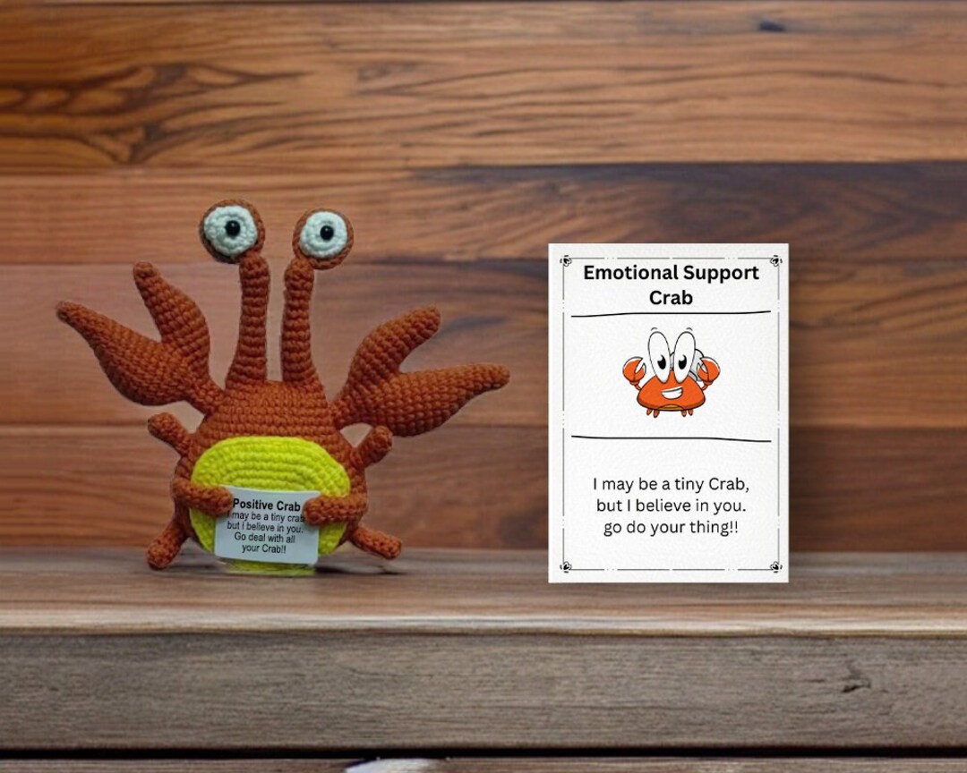 Crochet Positive Crab Desk Decor, Crab Emoji With Quote, Positive Crab ...