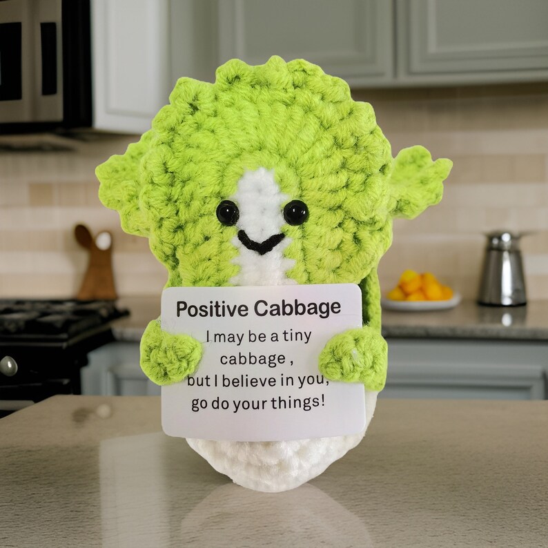 Positive Crochet Cabbage With Tag, Desk Decor, Emotional Support Gift ...