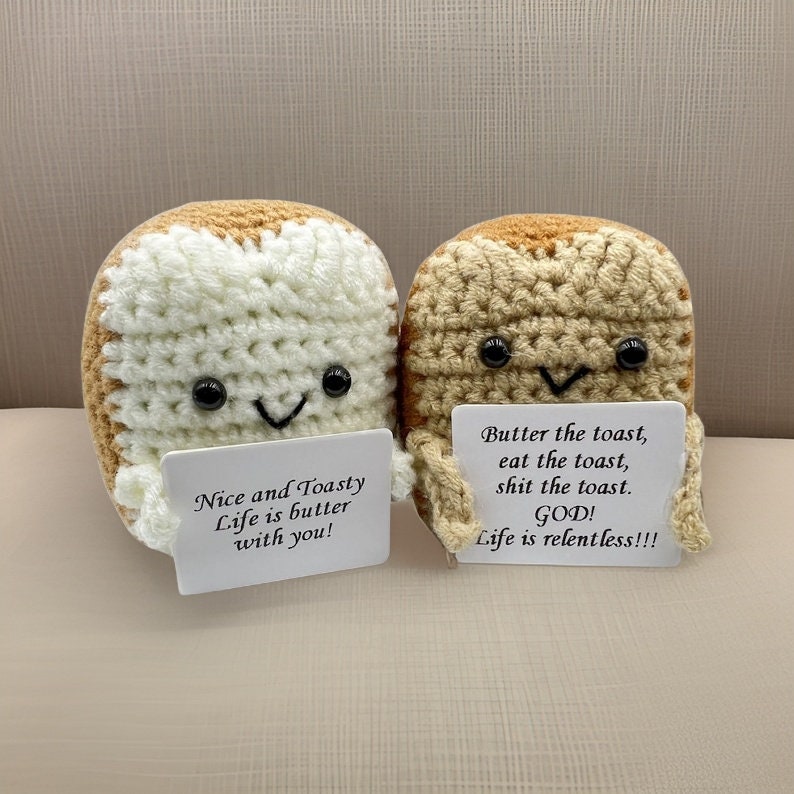 Happy Crochet Bread/toast, Handmade Knitted Positive Bread Doll,pick-me ...