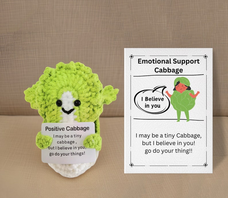Positive Crochet Cabbage With Tag, Desk Decor, Emotional Support Gift ...