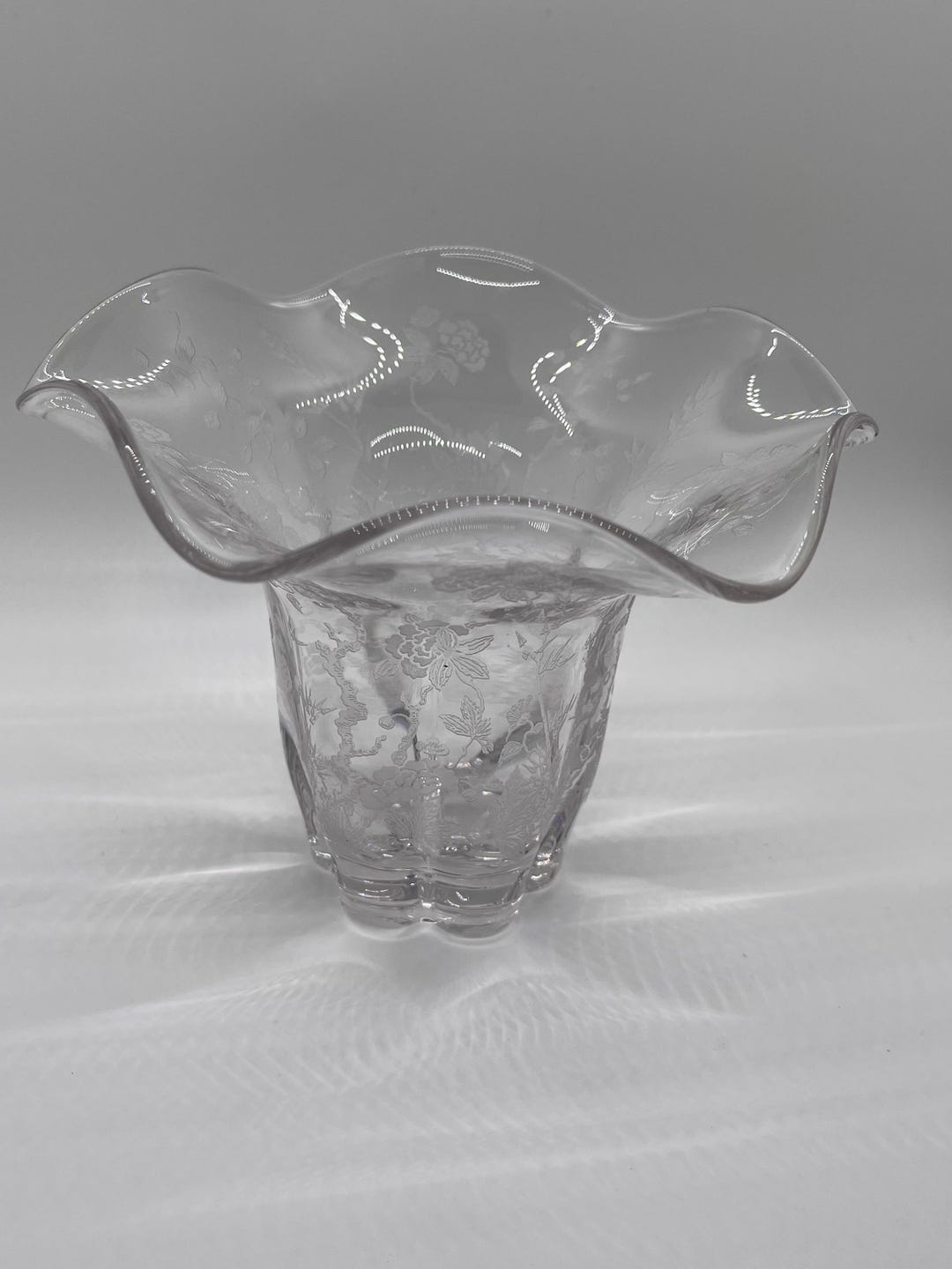 Vintage Indian Tree Pattern Etched Clear Duncan Miller Ruffled Vase - Etsy