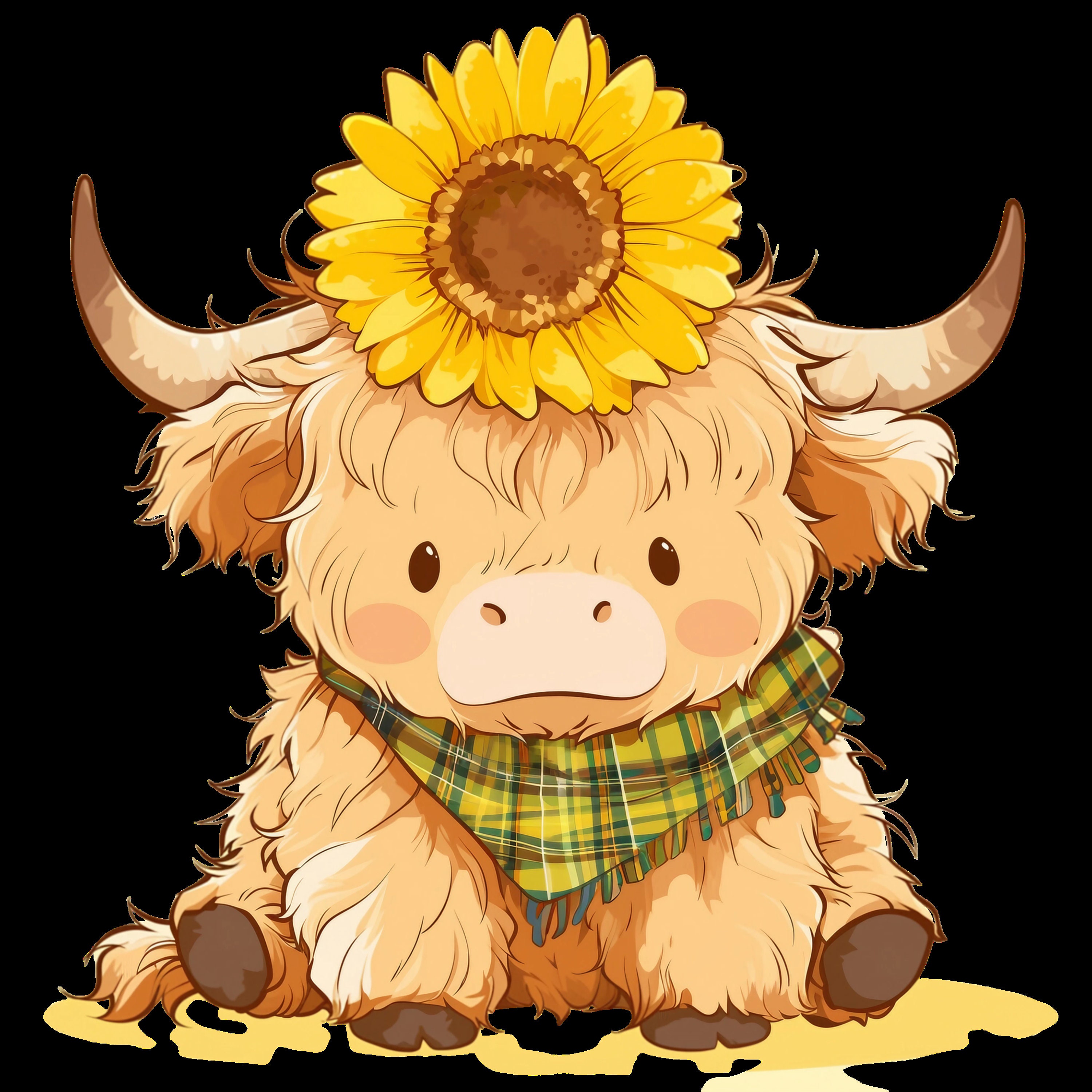 Adorable Baby Highland Cow Cartoon Art Print - Cute Farm Animal Clipart ...