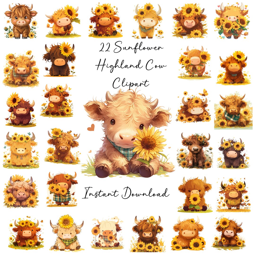 Adorable Baby Highland Cow Cartoon Art Print - Cute Farm Animal Clipart ...